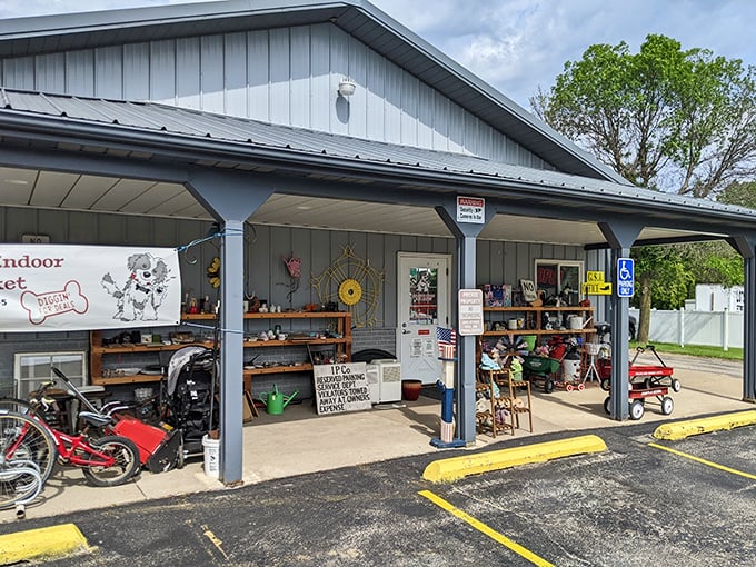 Like stepping into your neighbor's perfectly organized garage sale, this covered treasure trove beckons with endless possibilities.