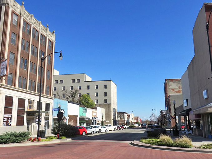 Downtown Shawnee's historic charm whispers stories of simpler times when coffee cost a quarter.