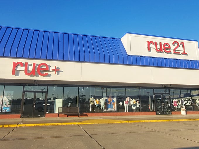 Sikeston Factory Outlet Stores beckons with its bright blue roof and promise of fashion finds. Like a bargain beacon in Sikeston's shopping landscape.