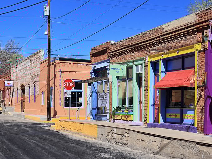 Colorful storefronts line Silver City's historic district, where every building tells a story and every door invites exploration.