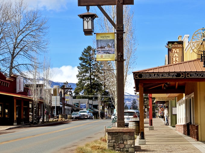 Sisters' main street looks like a movie set from the Old West, complete with wooden storefronts and mountain views.