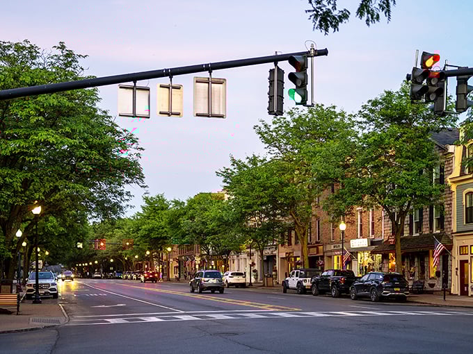 Main Street magic happens when small-town charm meets picture-perfect evening lighting in upstate New York.