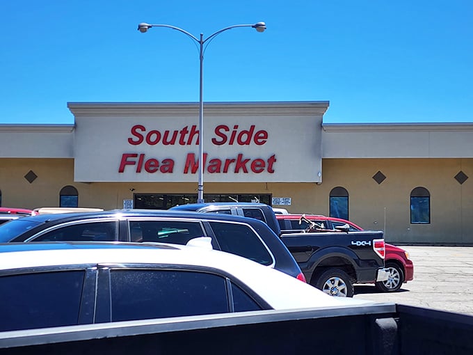 That classic flea market facade promises treasures waiting inside - your weekend adventure starts here!