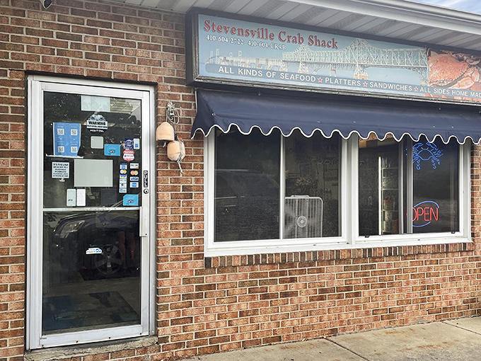 The unassuming brick facade of Stevensville Crab Shack proves the old adage: never judge a crab house by its awning!