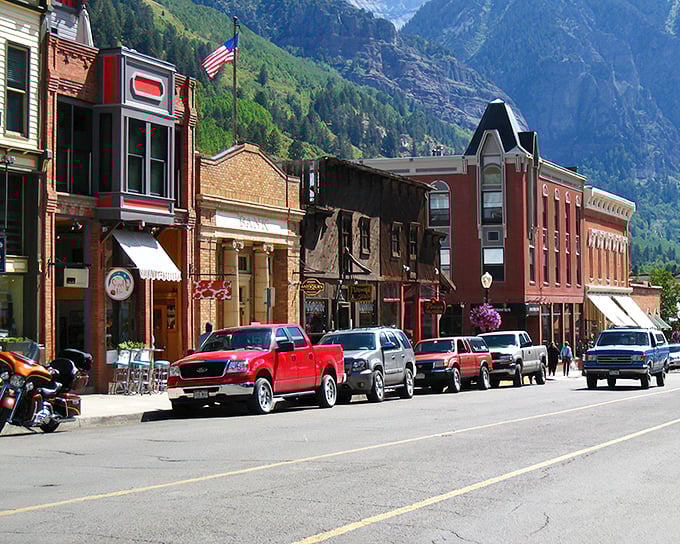 Telluride's main street looks like a movie set with those red brick buildings against dramatic mountain backdrops.