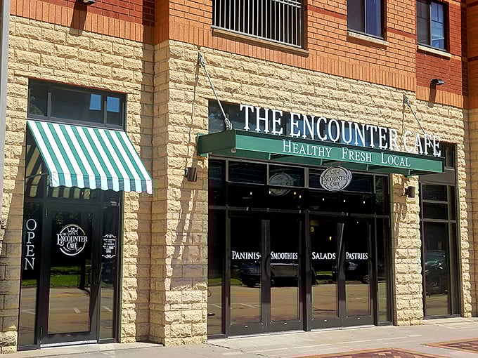 Stone and brick charm meets modern comfort - this Iowa City gem hides breakfast magic behind unassuming walls.