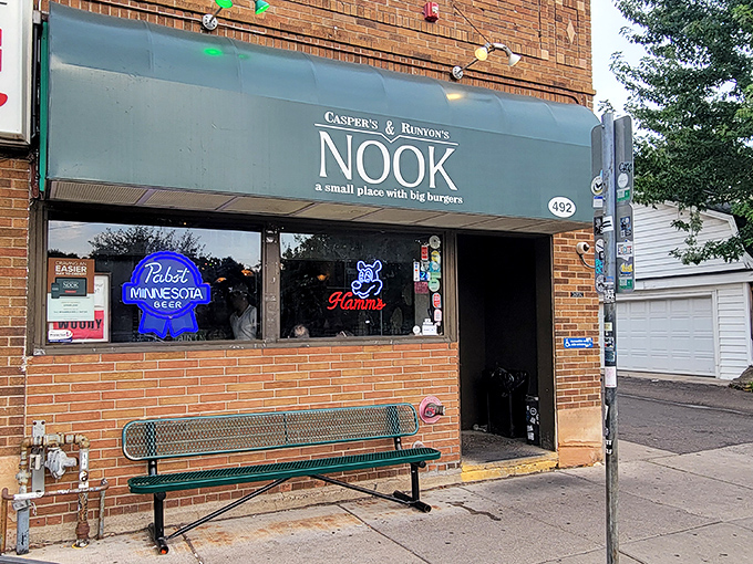 The Nook's unassuming exterior hides a burger paradise within. Like finding a treasure chest in your neighbor's garage!