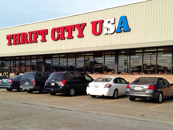 The red, white, and blue sign practically shouts "America's bargain headquarters" - and those full parking spaces prove it's true.