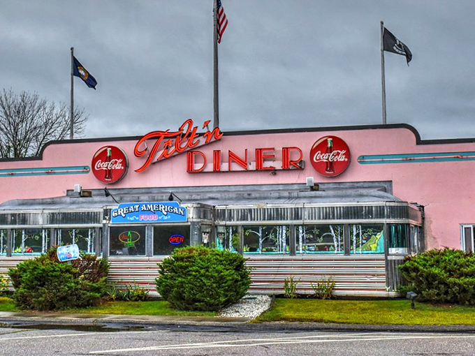 The Tilt'n Diner's pink facade and chrome trim isn't just eye-catching&mdash;it's a time machine disguised as a restaurant!