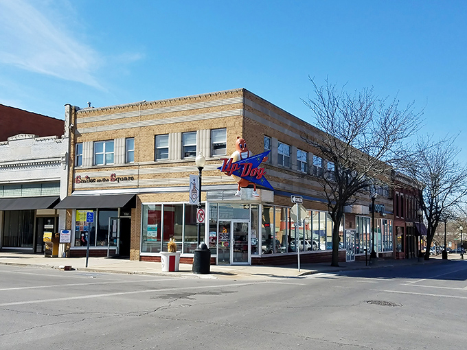 Classic brick buildings house culinary treasures - this Independence storefront promises comfort food adventures ahead.