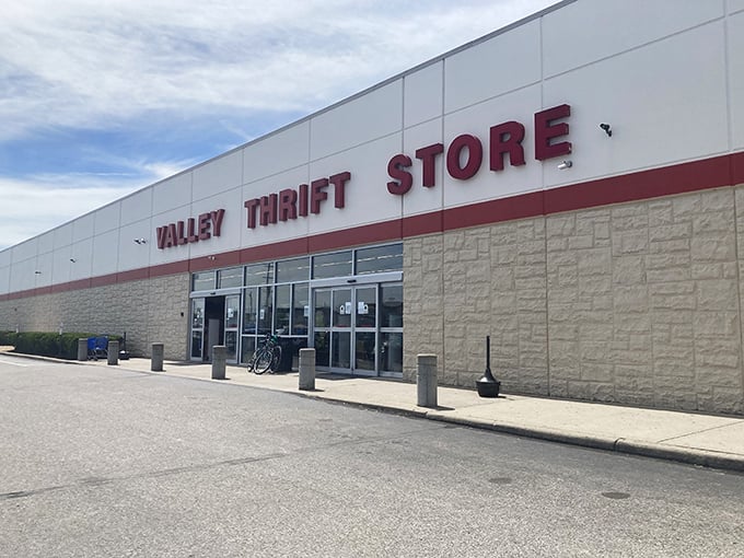 Valley Thrift Store's massive storefront promises warehouse-sized adventures for bargain hunters who mean business.