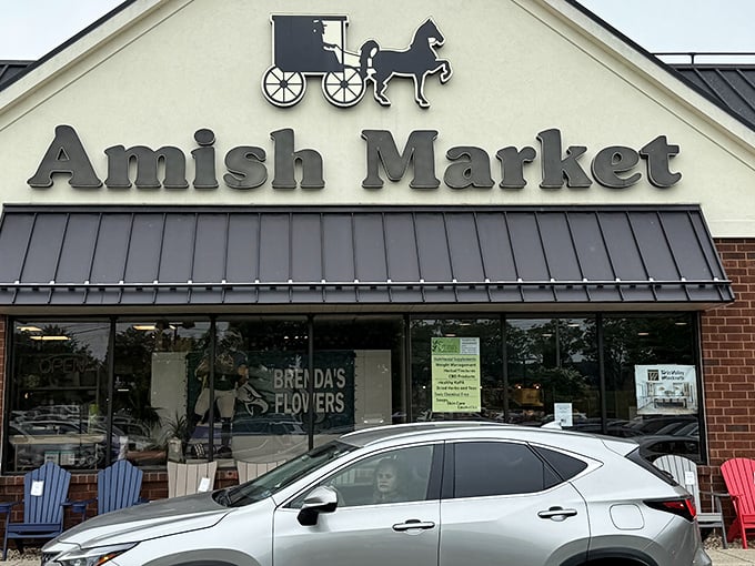 The iconic horse and buggy sign welcomes you to Westtown Amish Market. Like finding the golden ticket to Willy Wonka's factory, but with shoofly pie instead.