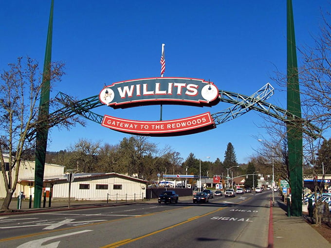 Willits' iconic "Gateway to the Redwoods" arch welcomes visitors with small-town charm and big forest promises.