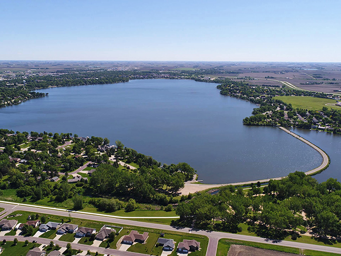 Worthington's lake sparkles like nature's own welcome mat, inviting you to stay awhile and breathe easy.