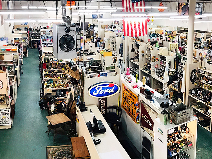 Treasure hunters' paradise: Where vintage Ford signs and forgotten memories create the perfect browsing adventure.
