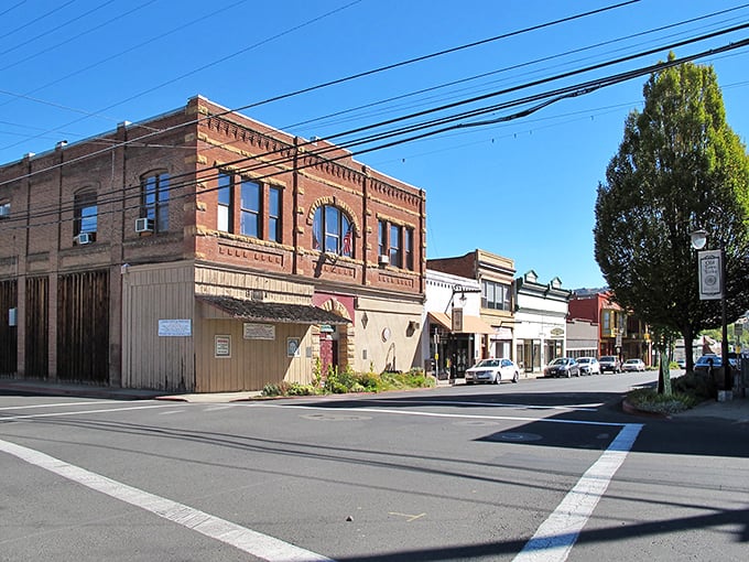 Historic brick buildings line Yreka's main street, offering small-town charm that feels like stepping into a simpler time.