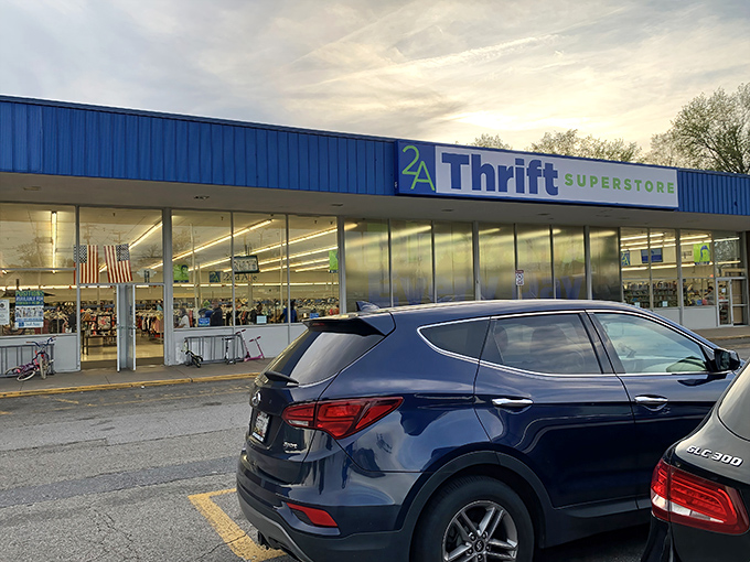 Sunset shopping at 2nd Ave - where the treasures inside shine brighter than the evening sky.