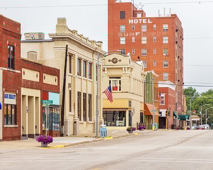 Downtown Abilene whispers stories of yesteryear, where the historic Hotel Sunflower stands tall against the Kansas sky like a brick sentinel guarding simpler times.