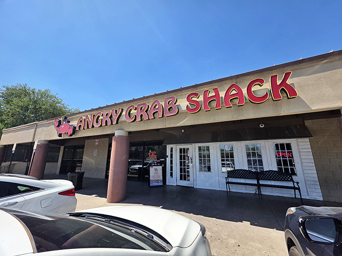 A desert oasis for seafood lovers, Angry Crab Shack's welcoming storefront hides a world of Cajun-spiced treasures inside.