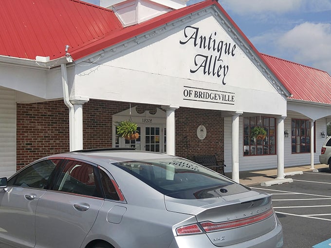 Antique Alley's welcoming facade promises adventures in time travel without the pesky paradoxes—just great vintage finds!