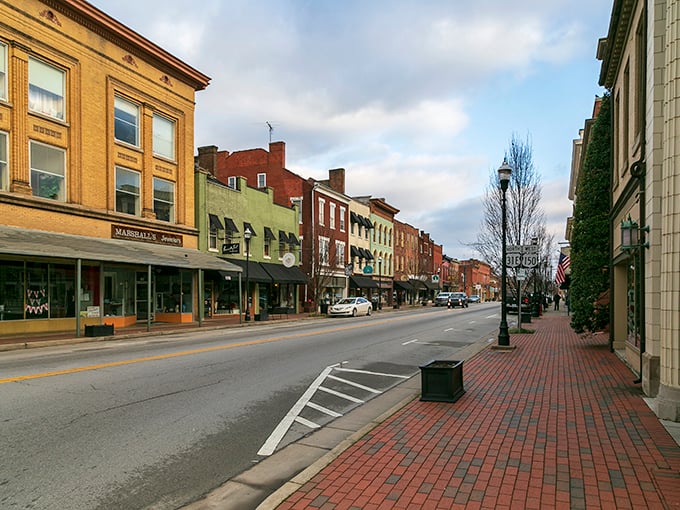 Bardstown's main street whispers stories of bourbon barons and simpler times, brick by weathered brick.