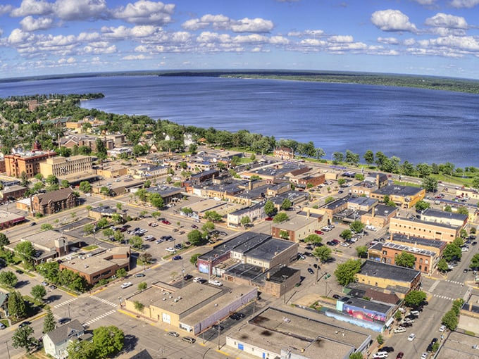Downtown Bemidji stretches along the shimmering lake, offering budget-friendly living with million-dollar views for retirees on fixed incomes.