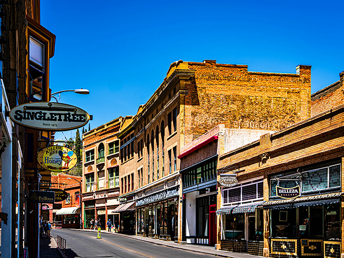 Historic Brewery Gulch showcases Bisbee's perfectly preserved Victorian architecture climbing up the mountainside with stubborn determination.