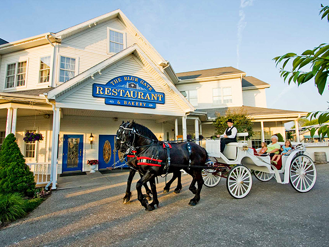 Horse-drawn carriages outside Blue Gate Restaurant aren't just for show&mdash;they're your first clue that time slows down deliciously here.