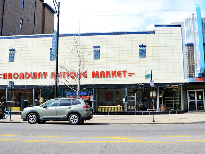 The Broadway Antique Market's classic storefront promises treasures that span generations of American style and craftsmanship.