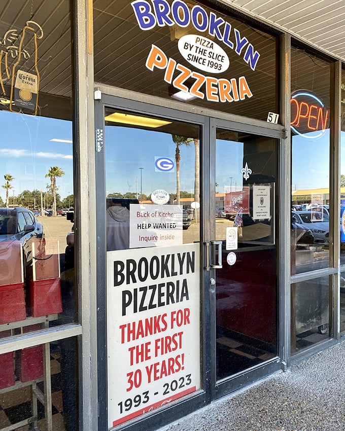 Brooklyn Pizzeria's storefront promises New York flavors with Southern hospitality - a winning combination indeed.
