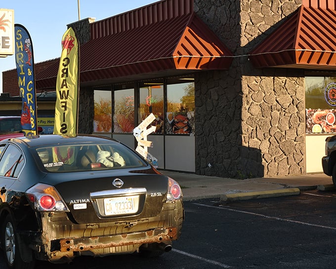 That bright yellow "We Have Crawfish" flag is basically the bat signal for seafood lovers cruising through Columbia.