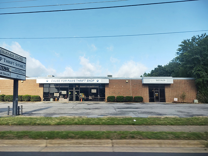 The brick facade welcomes bargain hunters while supporting our four-legged friends in the most wonderful way possible. 