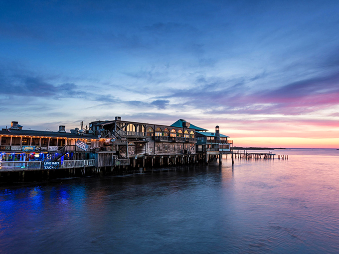 This waterfront restaurant glows like a sunset postcard your grandparents would've mailed from their Florida vacation.