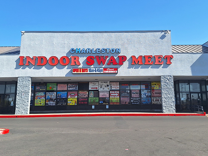 Red lettering beckons bargain hunters with the kind of promise that makes weekend mornings feel like Christmas morning.