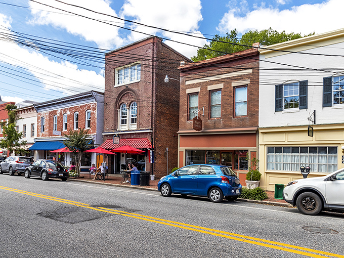 Historic charm meets small-town magic on Chestertown's Main Street, where brick buildings whisper stories from centuries past.