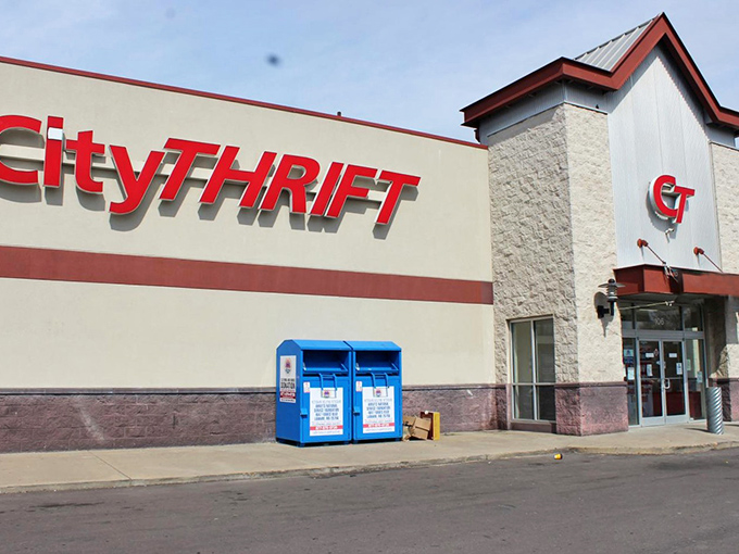 City Thrift's storefront promises treasures inside, where your grandmother's china might be waiting for you.