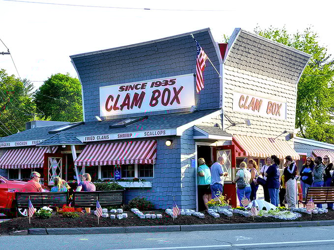 When locals line up like this, you know you've found something special - pure fried clam perfection awaits inside.