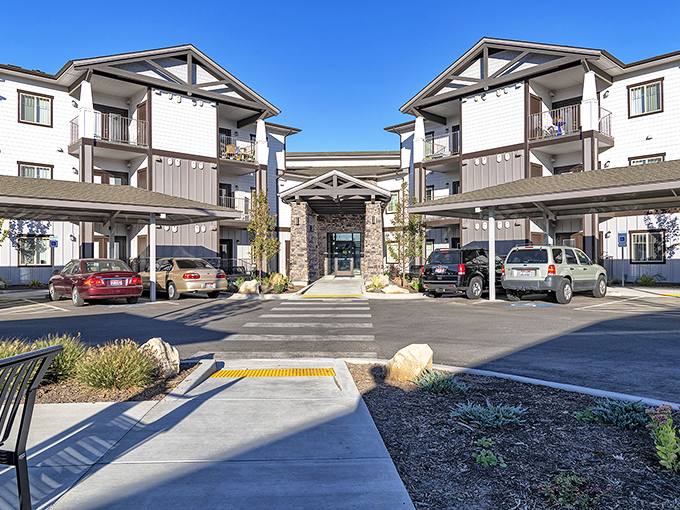 Stone accents and thoughtful design create a welcoming entrance that says "home" from day one.