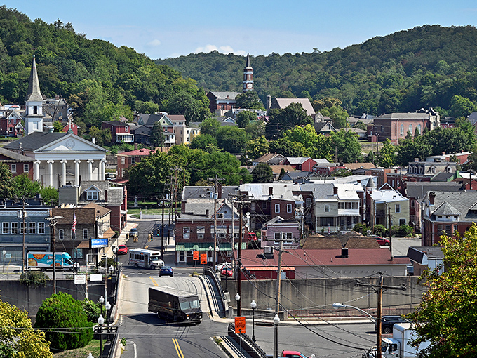 Church spires rise above Cumberland's tree-lined streets, where your Social Security check stretches as far as those mountain views.