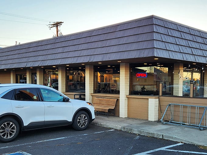 Classic pyramid roof and casual vibes make this Prineville hot dog haven instantly recognizable. Comfort food architecture at its finest.