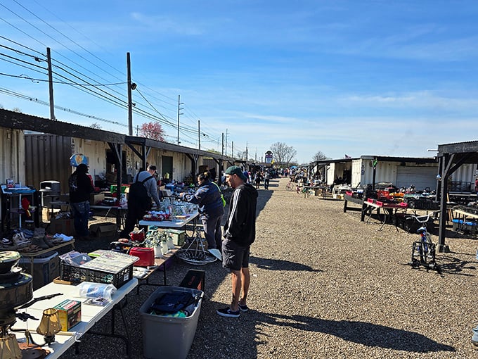 Storage units transform into shopping corridors, proving one person's "I should organize that" becomes your perfect find.