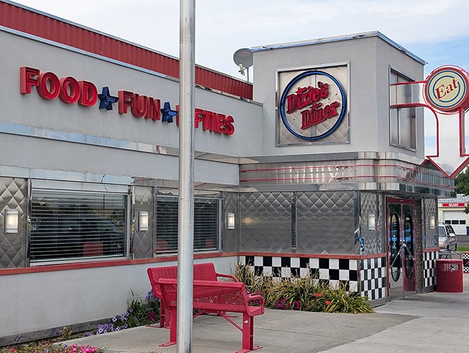 That retro charm hits you before you even walk through the door at this timeless gem. 