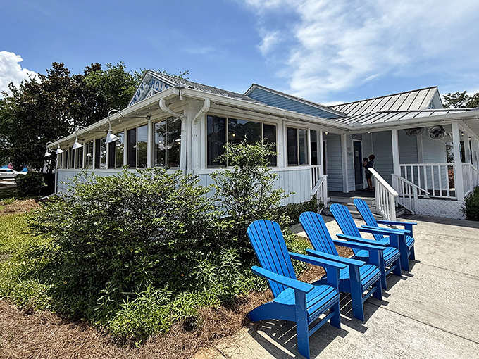 Those blue Adirondack chairs aren't just for show&mdash;they're the perfect spot to contemplate life's big question: one more donut or two?