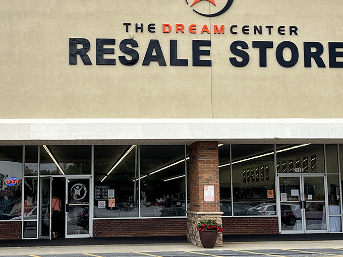 A closer look at the Dream Center's sign&mdash;where your shopping dollars help fund community programs while scoring amazing deals.