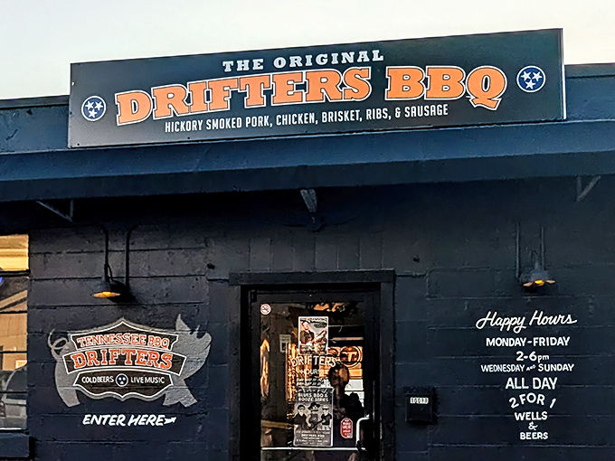Happy Hours and hickory smoke – Drifters' modest storefront hides Tennessee barbecue magic that locals line up for daily.