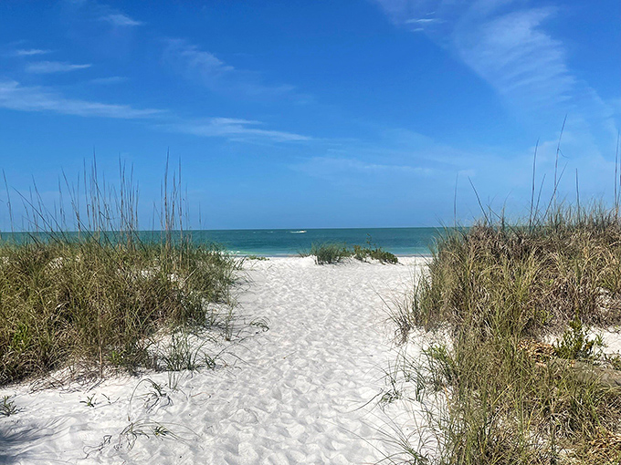 The pathway to bliss &ndash; soft white sand leading to waters so clear, you'll wonder if someone secretly installed glass.