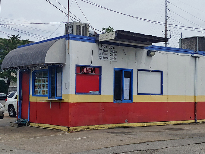 Fat Mo's cheerful red and blue exterior is like a beacon calling all hot dog lovers to paradise.