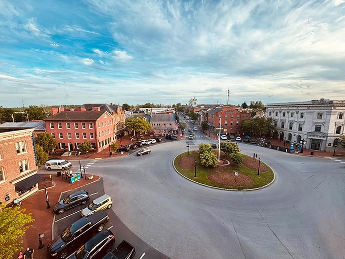 From above, Gettysburg's town square looks like a Norman Rockwell painting come to life with perfect symmetry.