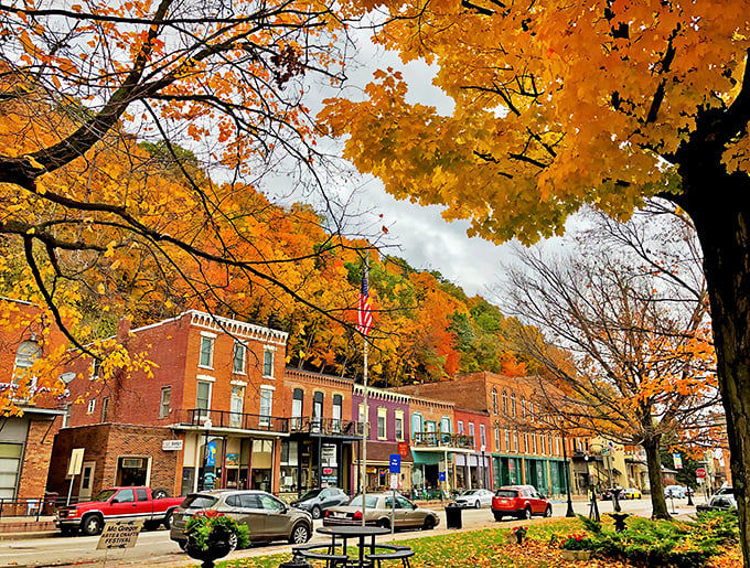 Historic McGregor's colorful storefronts welcome travelers with small-town charm. Those fall colors are putting on quite a performance!