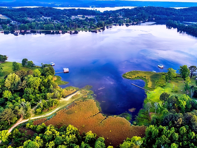 Nature's watercolor palette! Guntersville's emerald shores and sapphire waters create a sanctuary where stress dissolves faster than sugar in sweet tea.